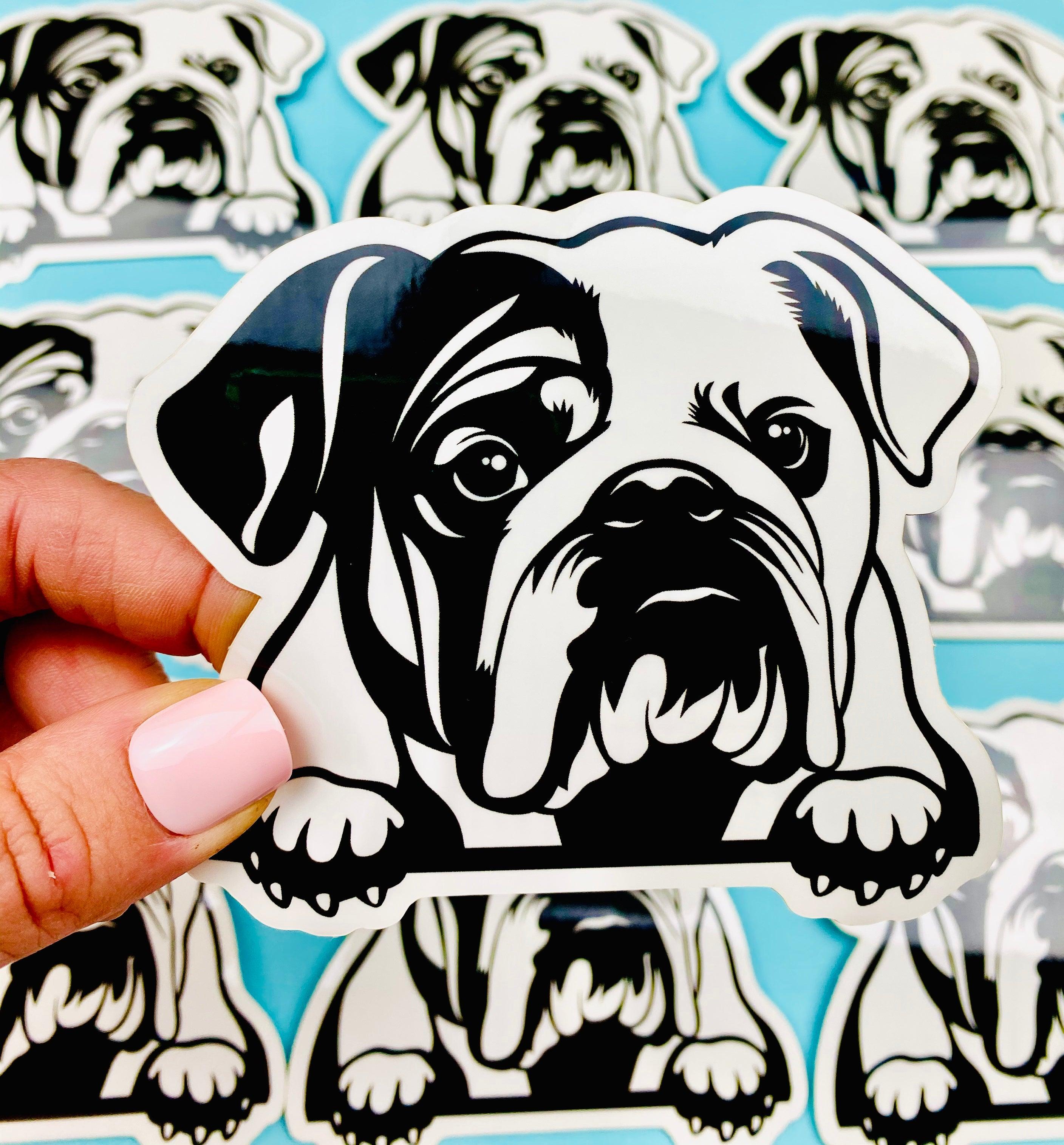 English Bulldog Sticker Black & White English Bulldog Head Paws Dog De ...